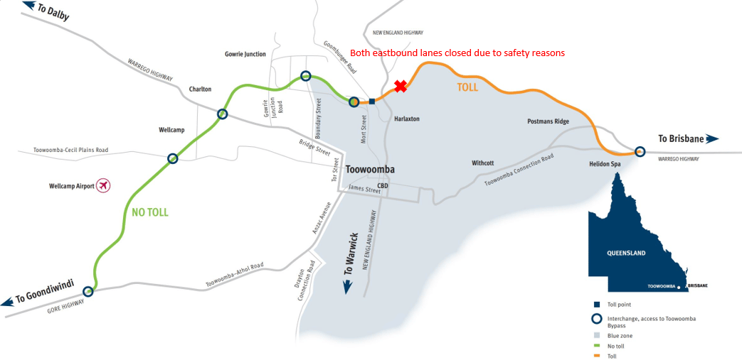 Eastbound section of Toowoomba Bypass closes for at least a week
