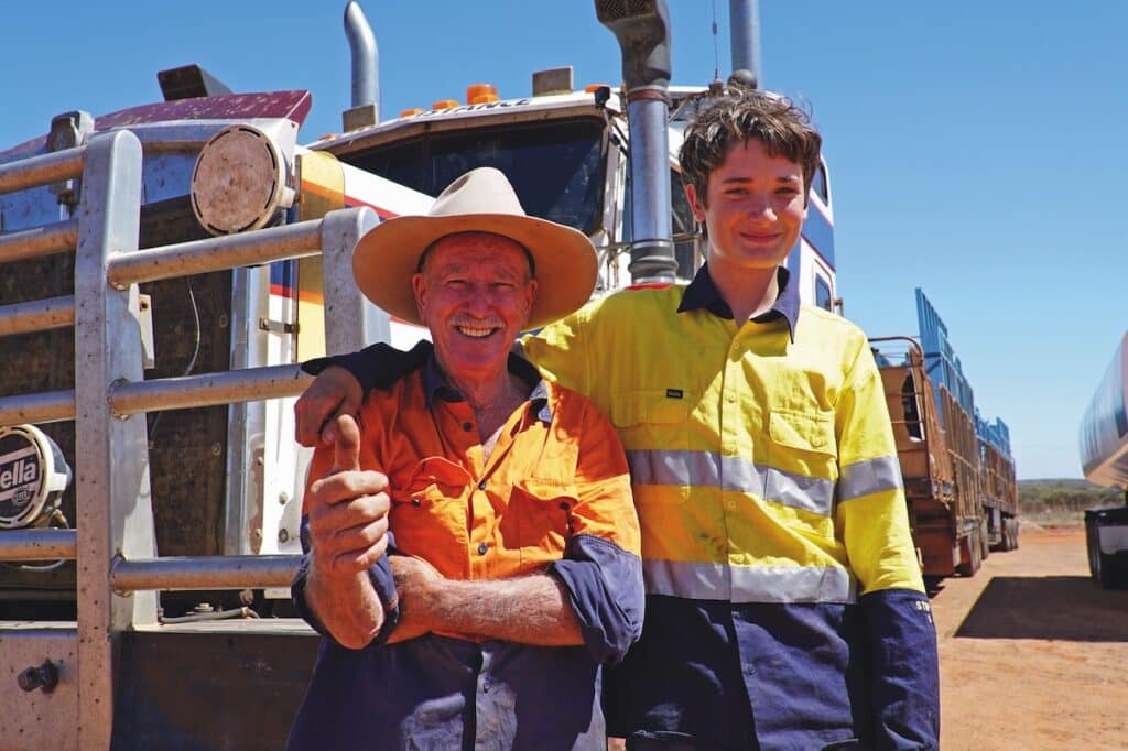 Trucking legend Steve Grahame shows his grandson the ropes
