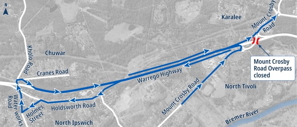 Major Warrego Highway detours and delays for overpass fixes